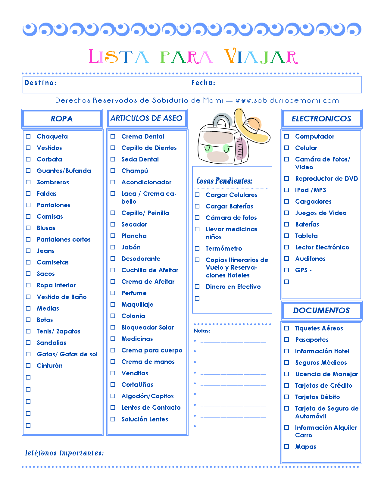 Lista Imprimible para Viajar – Sabiduría de Mami Lista Imprimible para Viajar – Sabiduría de Mami