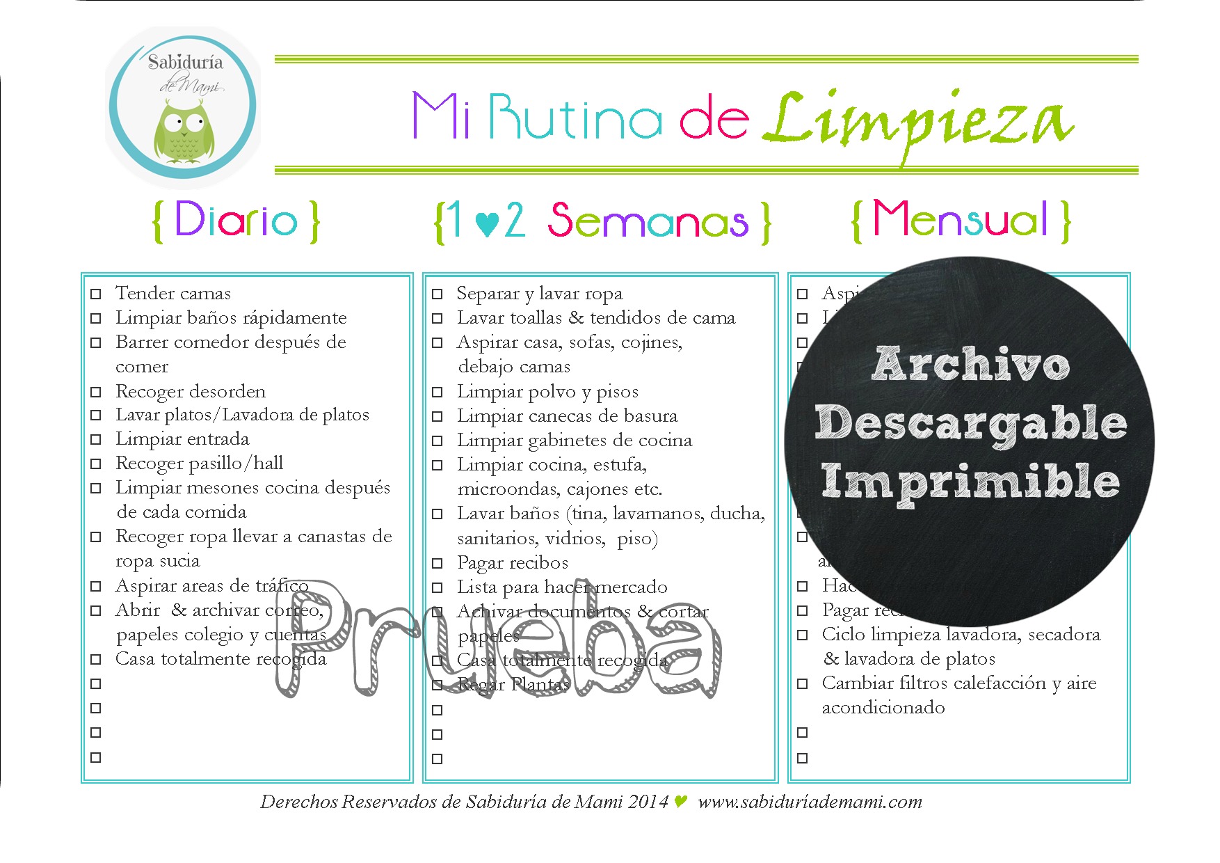 Rutina de Limpieza para el hogar- Home Cleaning Checklist – Sabiduría ...