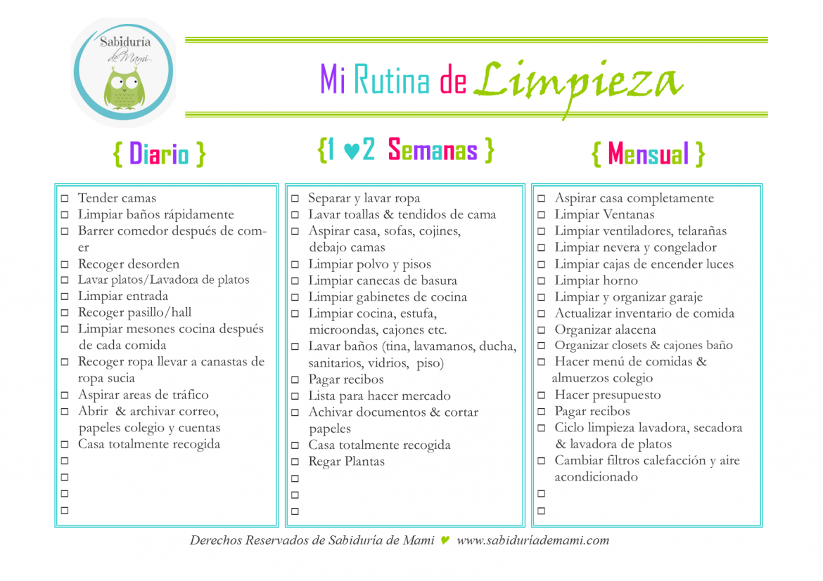 Rutina de Limpieza para el hogar- Home Cleaning Checklist - Sabiduría ...