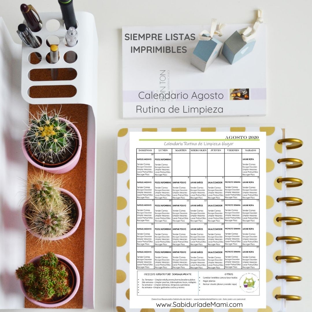Calendario Rutina de Limpieza Agosto + Imprimible GRATIS – Sabiduría de ...