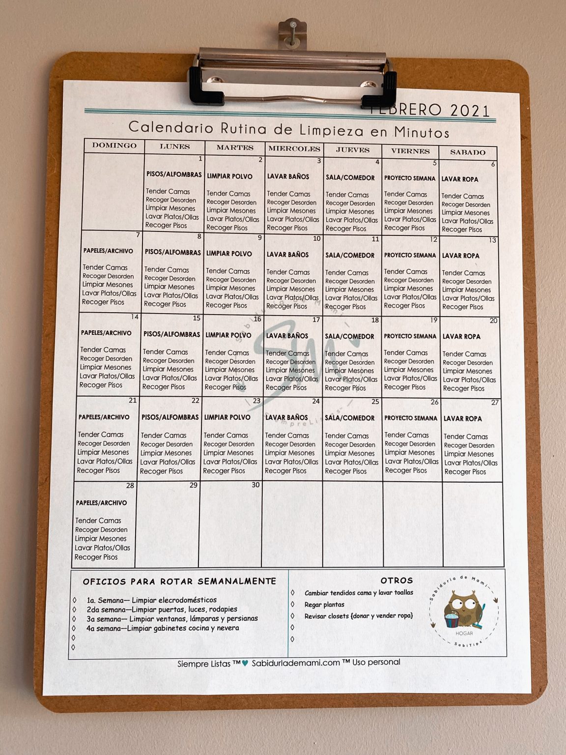 Limpieza en Minutos + Calendario Imprimible GRATIS – Sabiduría de Mami