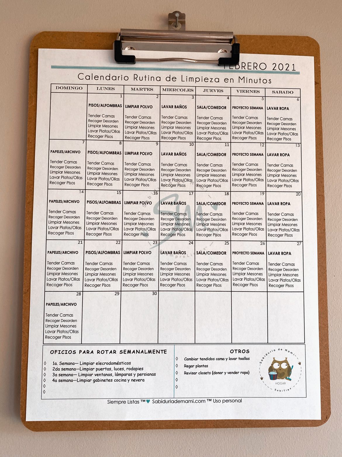 Limpieza en Minutos + Calendario Imprimible GRATIS – Sabiduría de Mami